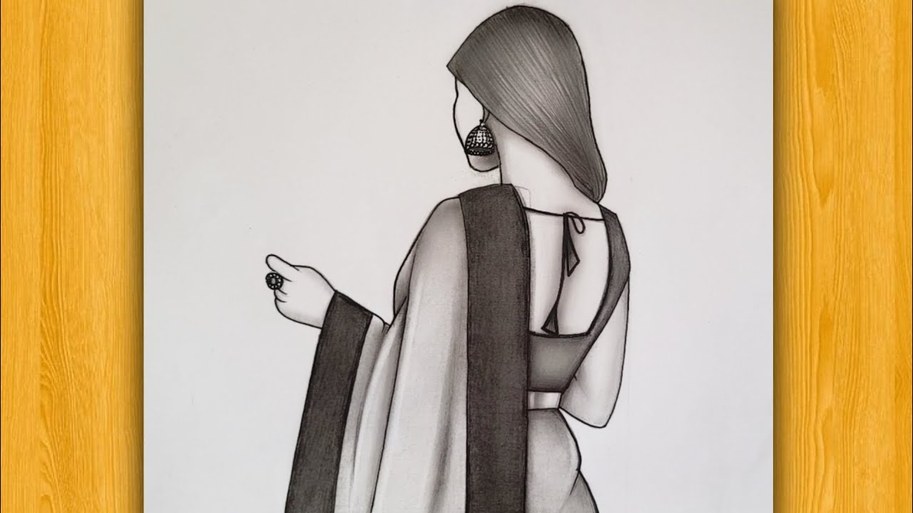 How to draw Girl backside in Saree || Pencil sketch for beginner ...