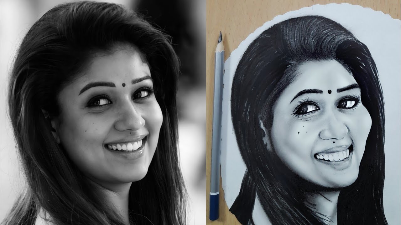 How to draw simple sketch, portrait | Nayantharaa portrait drawing ...