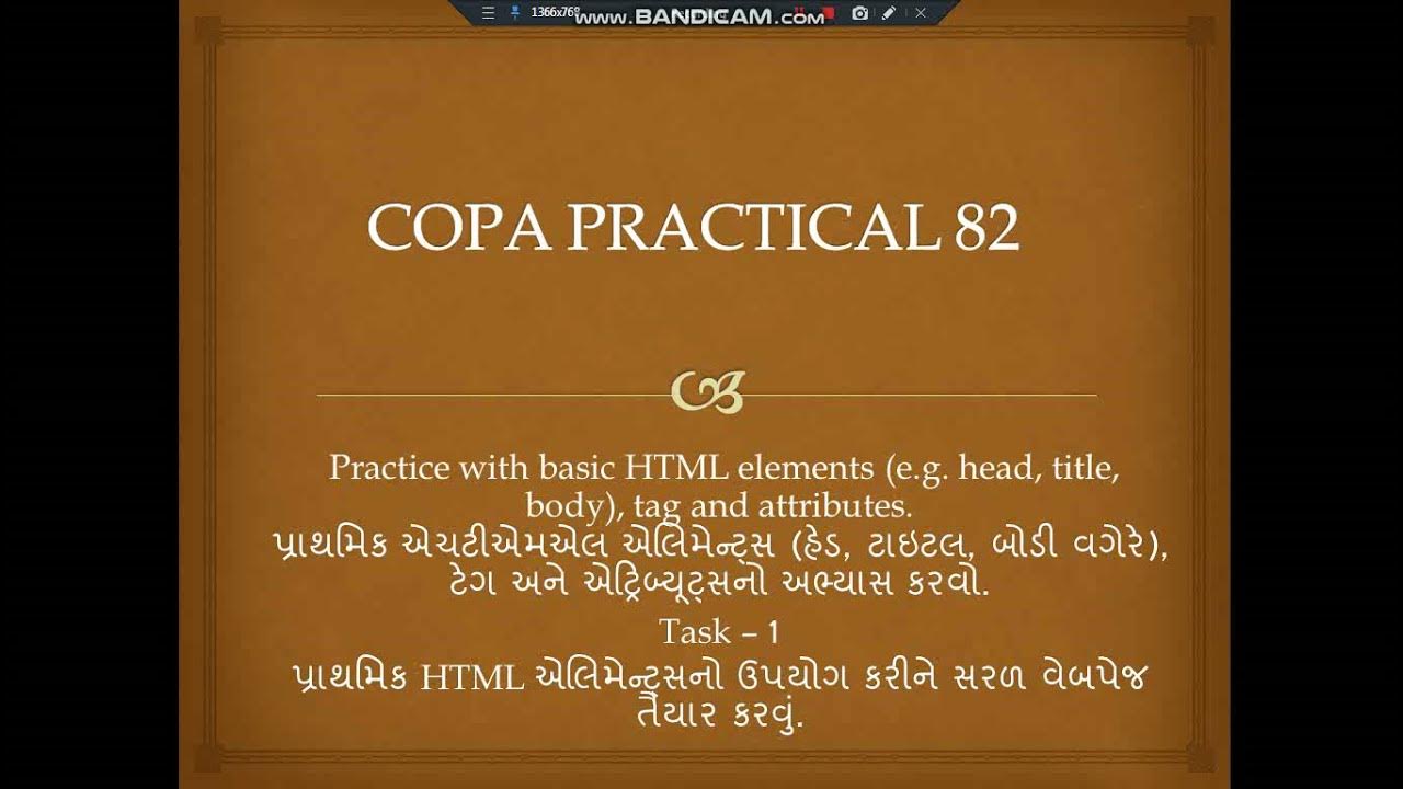 COPA PRACTICAL 82 task 1 Practice with basic HTML elements (e.g. head ...