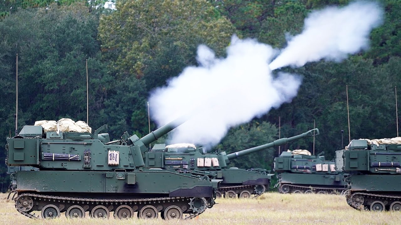 Firepower. New Self Propelled Howitzers M109A7 Paladin US Army. - YouTube