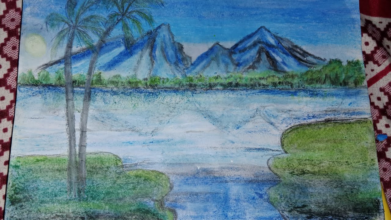 Easy Oil Pastel Landscape painting for beginners | MOUNTAIN SCENERY ...