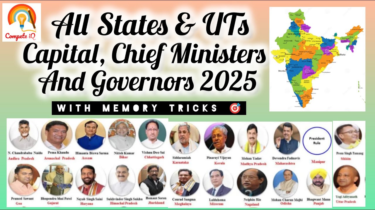 States and UTs and their Capitals, Chief Ministers and Governors 2025 ...
