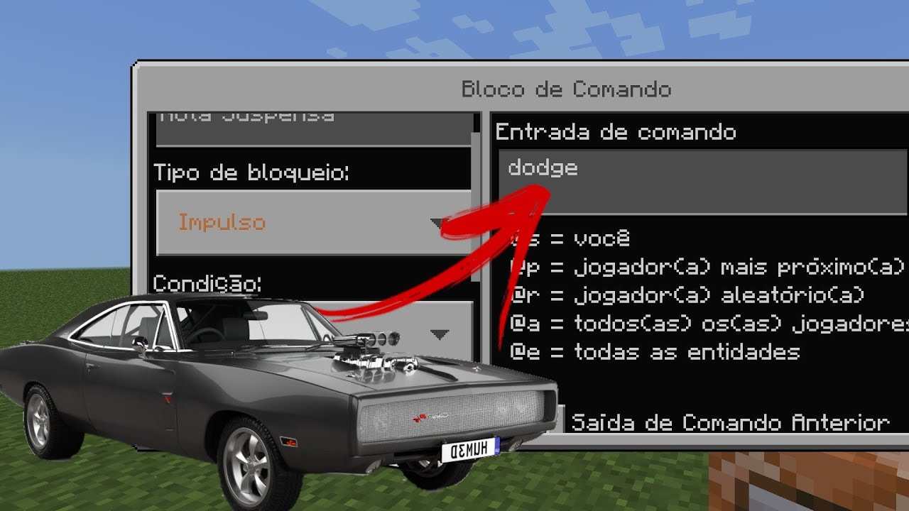 COMANDO DO DODGE NO MINECRAFT PE (COMMAND BLOCK) car dodge mcpe - YouTube