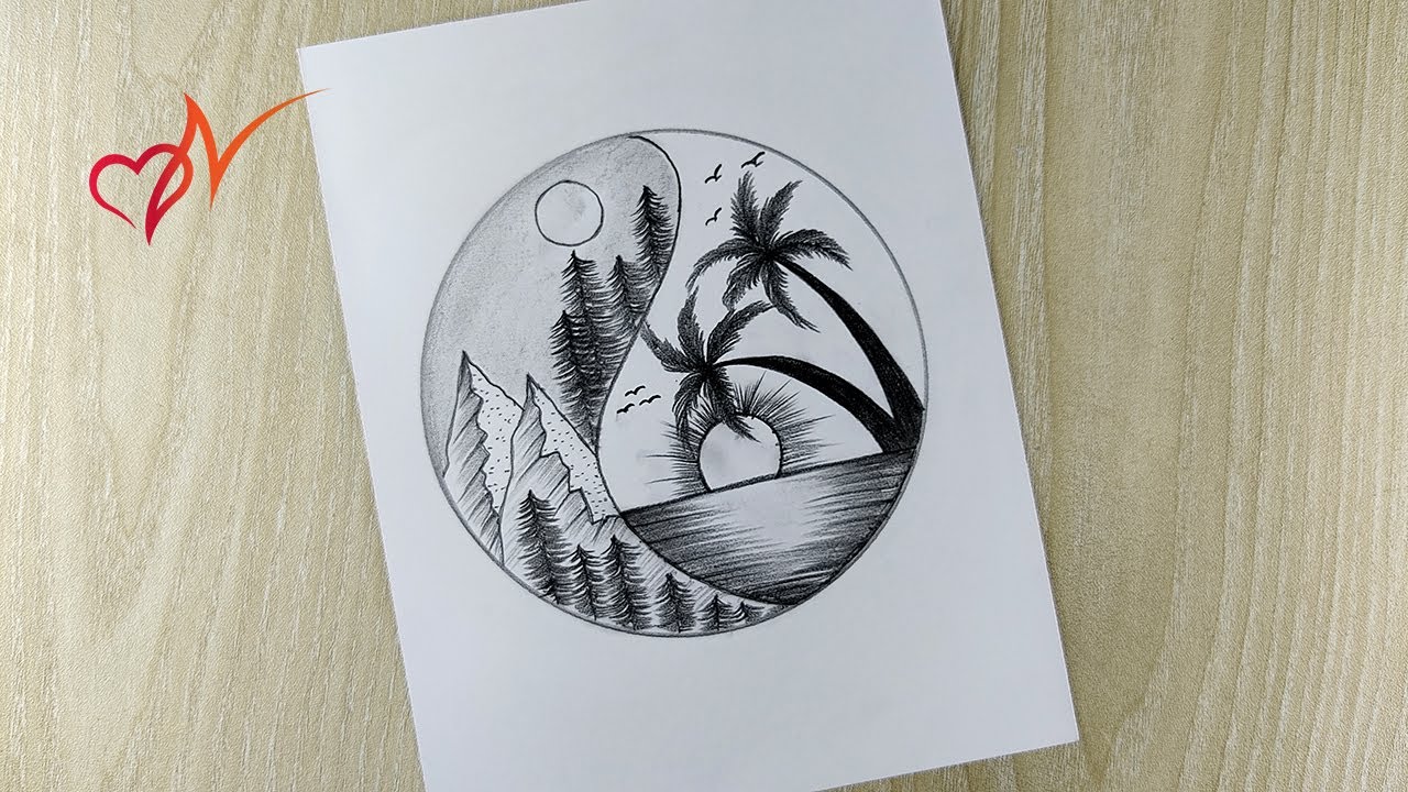 How to draw multi scenery in one frame | Easy pencil sketch scenery ...