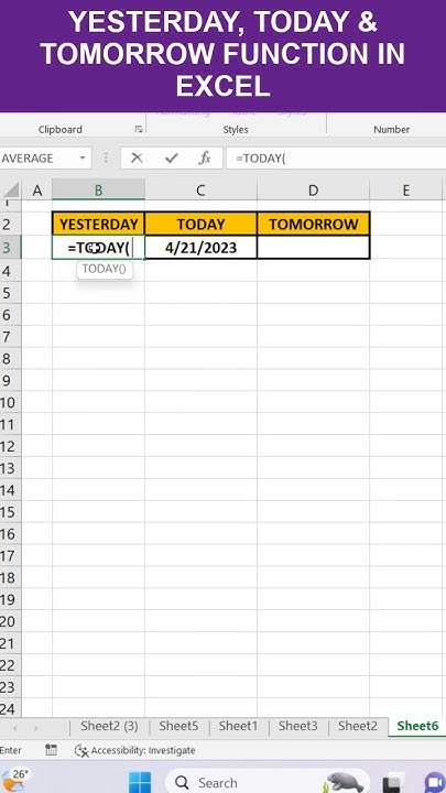 YESTERDAY, TODAY AND TOMORROW Function in Excel #excelshorts #exceltips #shorts #exceltutorial ...