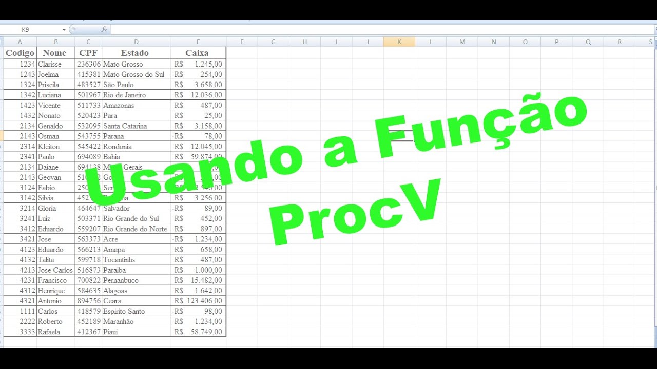 Usando função Procv no Excel - YouTube