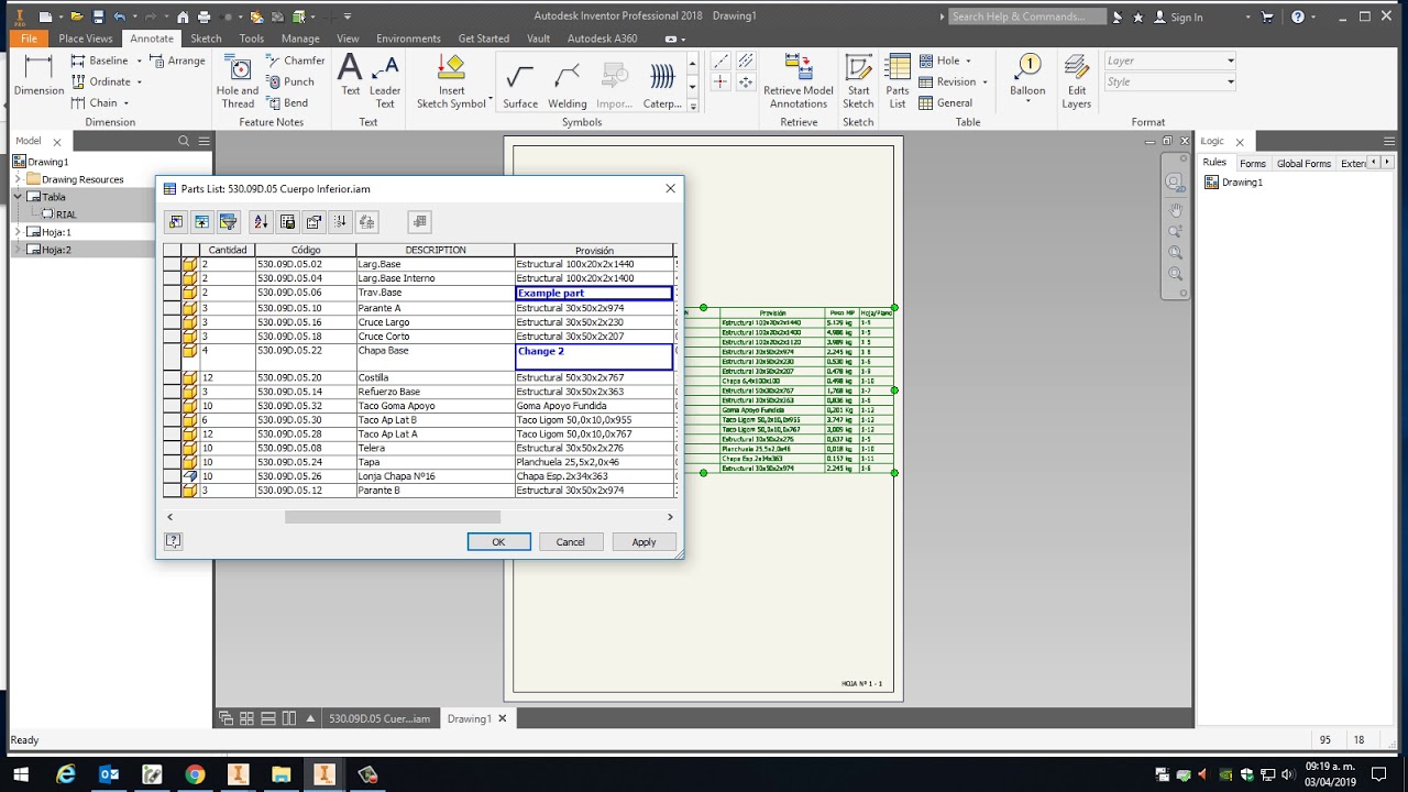 Inventor - Drawing - PartList - Static Value - YouTube