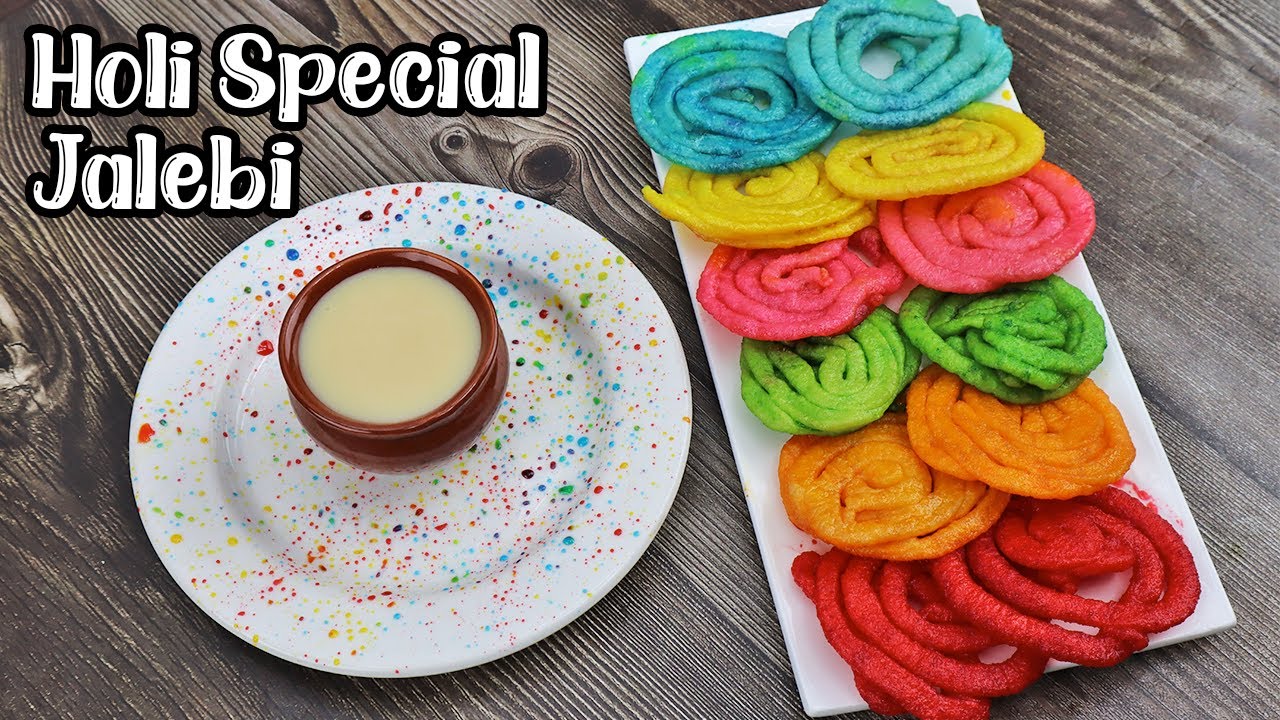15 Mins Easy Rainbow Jalebi Crunchy Crispy and Juicy | Holi Special ...
