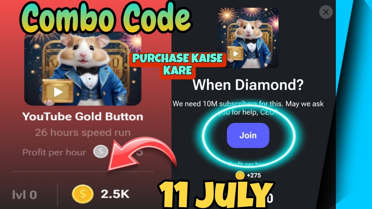 Daily Combo Hamster Kombat 11 July|Gold Play Button Unlock Hamster ...