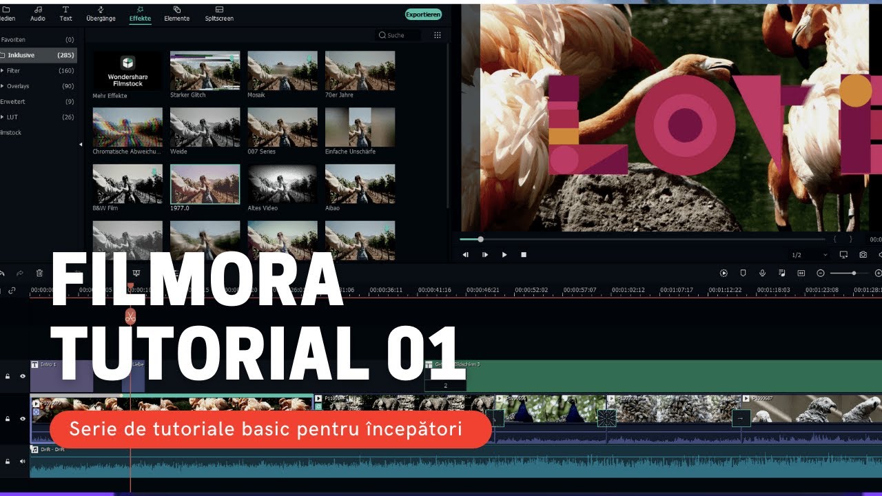 Filmora Tutorial 01: creare proiect, utilizare timeline, efecte etc ...
