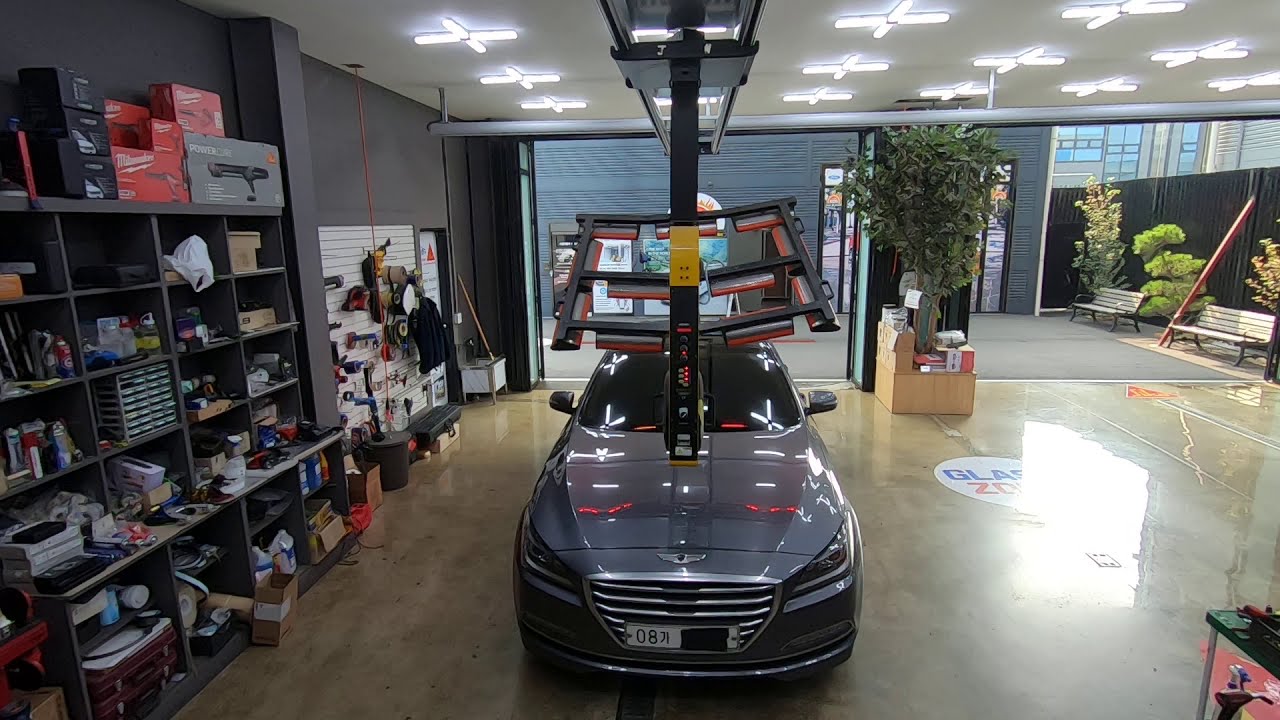 제네시스 앞유리교체 전면유리교환 자동차유리교체이후에 바로 운전과 운행이 가능할수 있도록 열처리 작업을 하는 동영상입니다 차