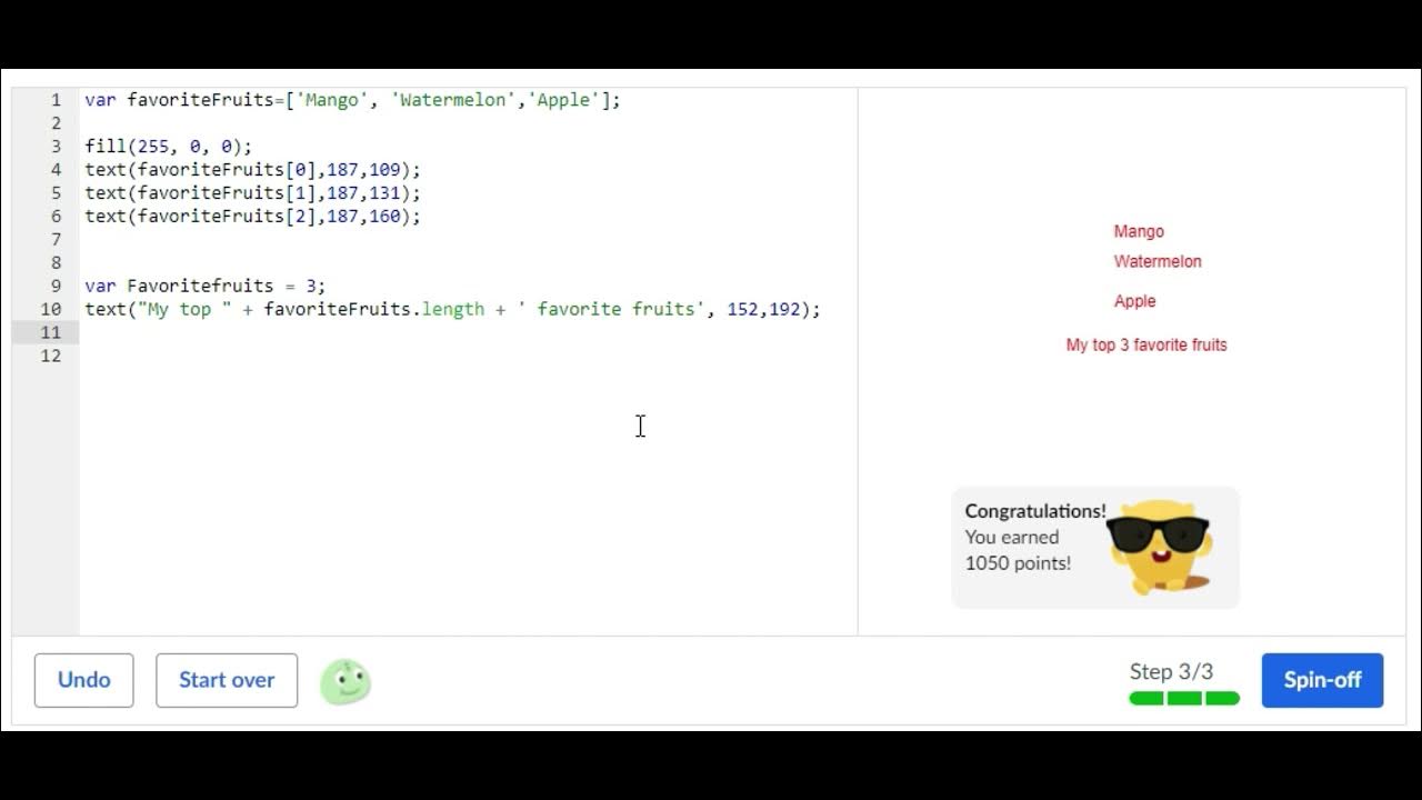 How To Do The Challenge: Favorite Fruits on Khan Academy Computer Programming, JavaScript - YouTube