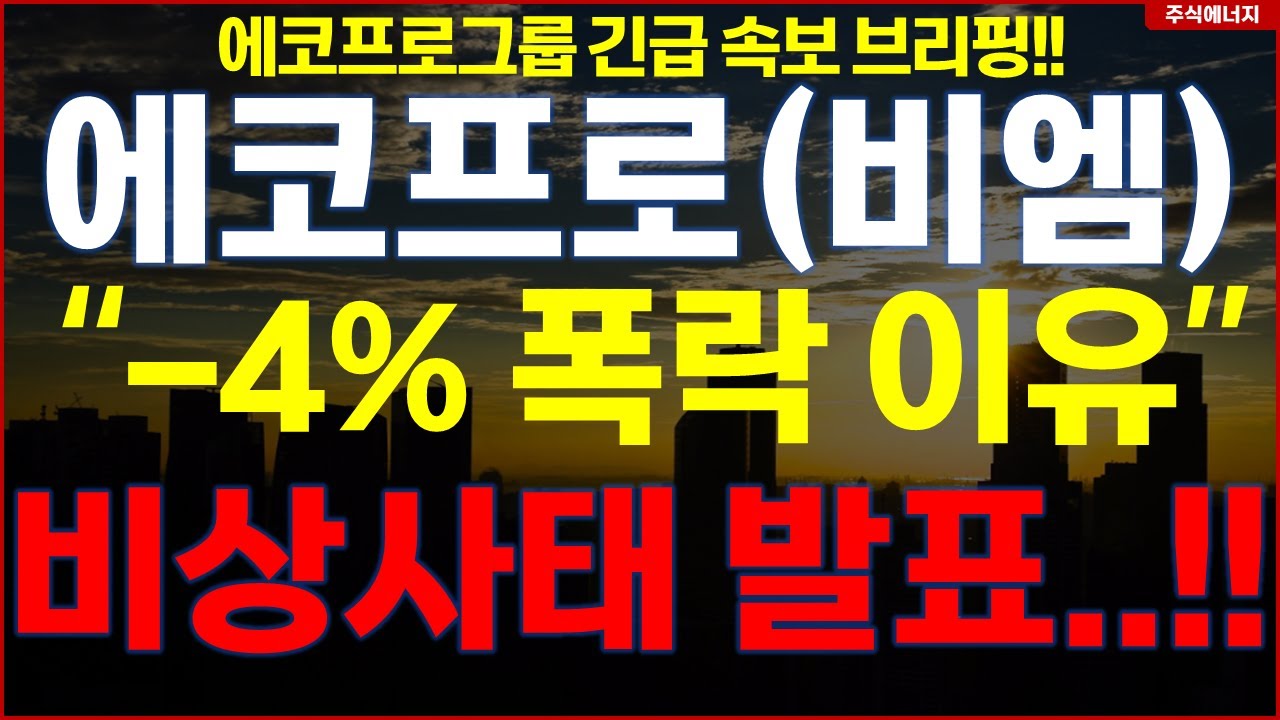 에코프로 에코프로비엠 4 폭락 이유 비상사태 발표 에코프로 에코프로머티 긴급속보 브리핑 Youtube