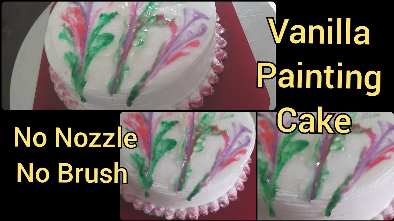 Vanilla Painting Cake l Thread Effect Art No Nozzle No Brush #Cake# ...