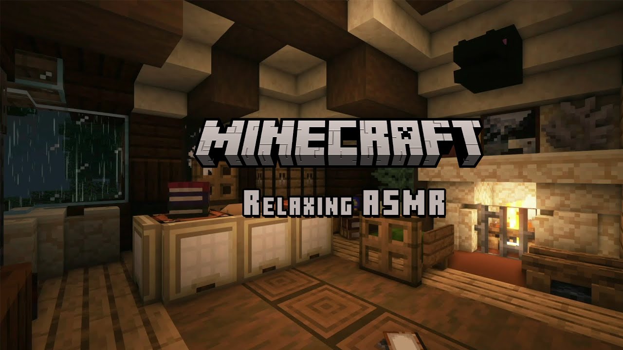 🌧️ Minecraft Cozy Cabin Rain Ambience | Cozy fireplace sounds to study ...
