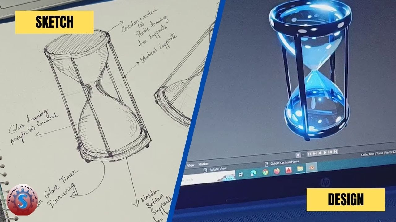 HOUR GLASS TIMER || PRODUCT DESIGN SKETCHING PROCESS || INDUSTRIAL CAD ...