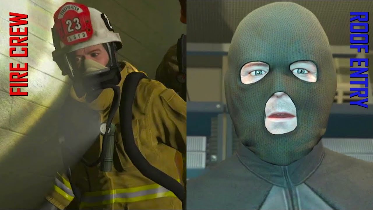 GTA 5 - The Bureau Raid (Fire Crew vs Roof Entry) - YouTube