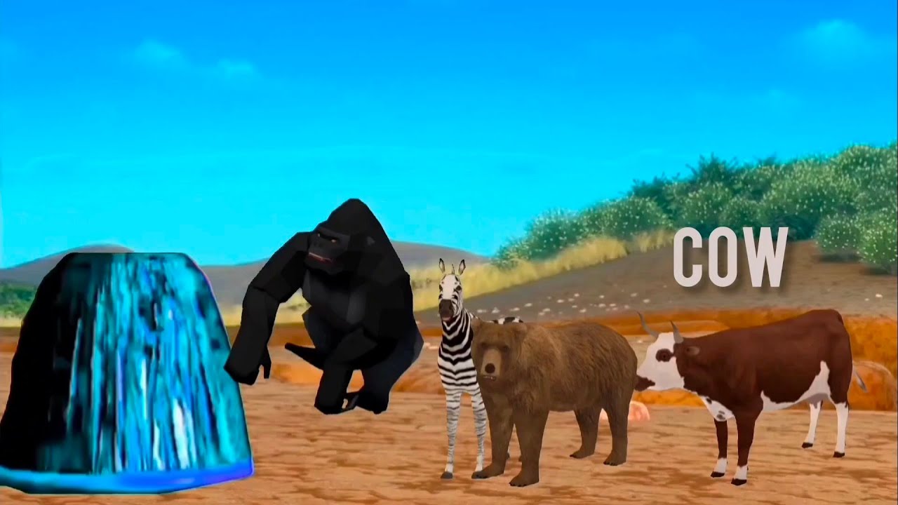 Animals Having Fun Time | Cow, Gorilla, Zebra and Bear Friends Together ...