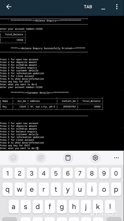 Bank Management System on Android mobile by using Termux and pydroid 3 ...