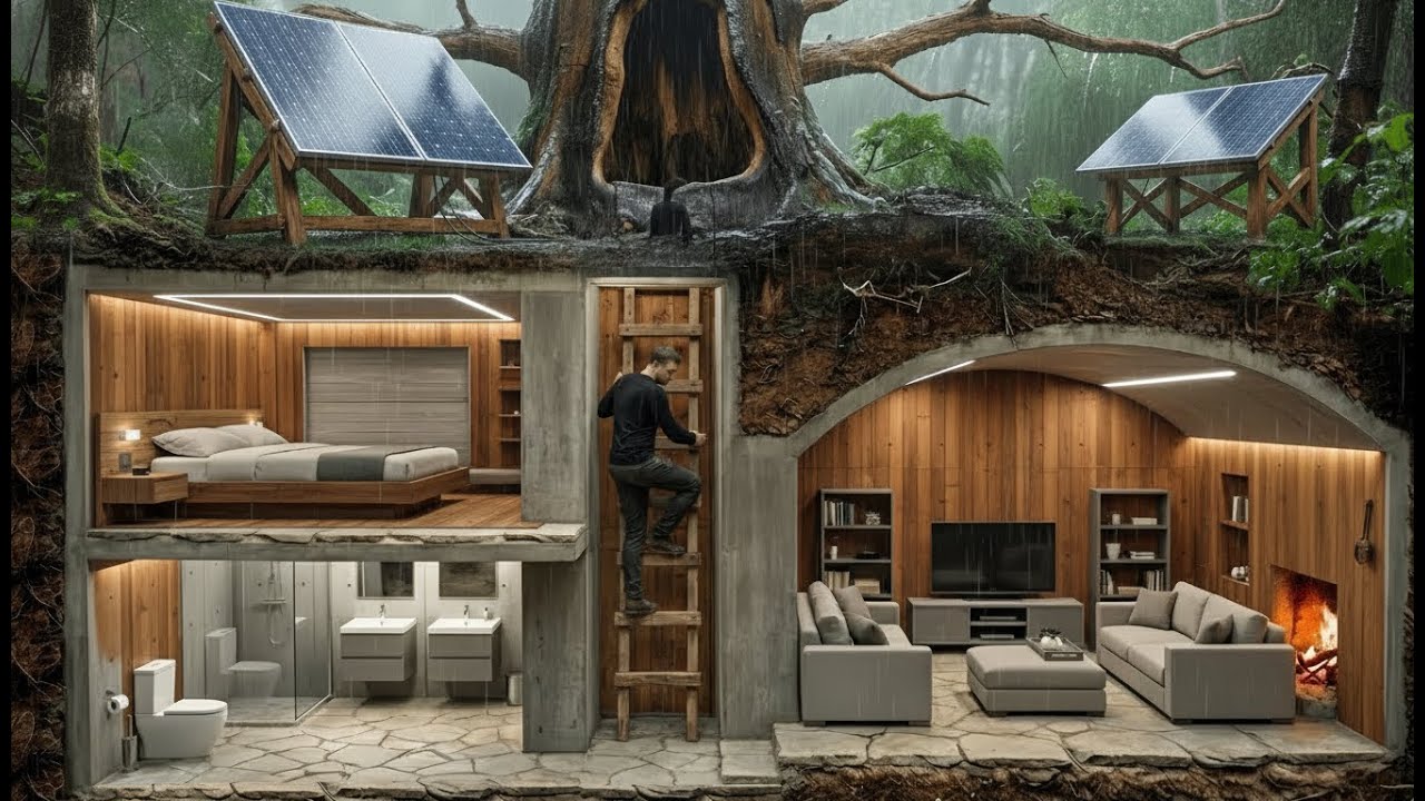 Solo Bushcraft Build: Secret Wooden Underground Shelter in the Forest ...