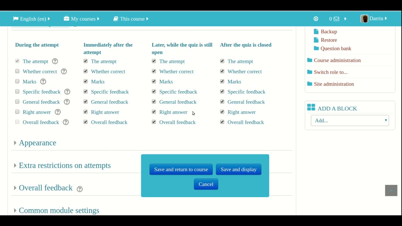 Moodle Quiz Options 2 - YouTube