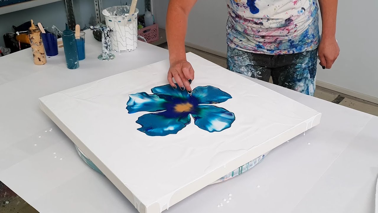 Blossoming Blue Flower (BEST YET) / Abstract Acrylic Pour Painting ...