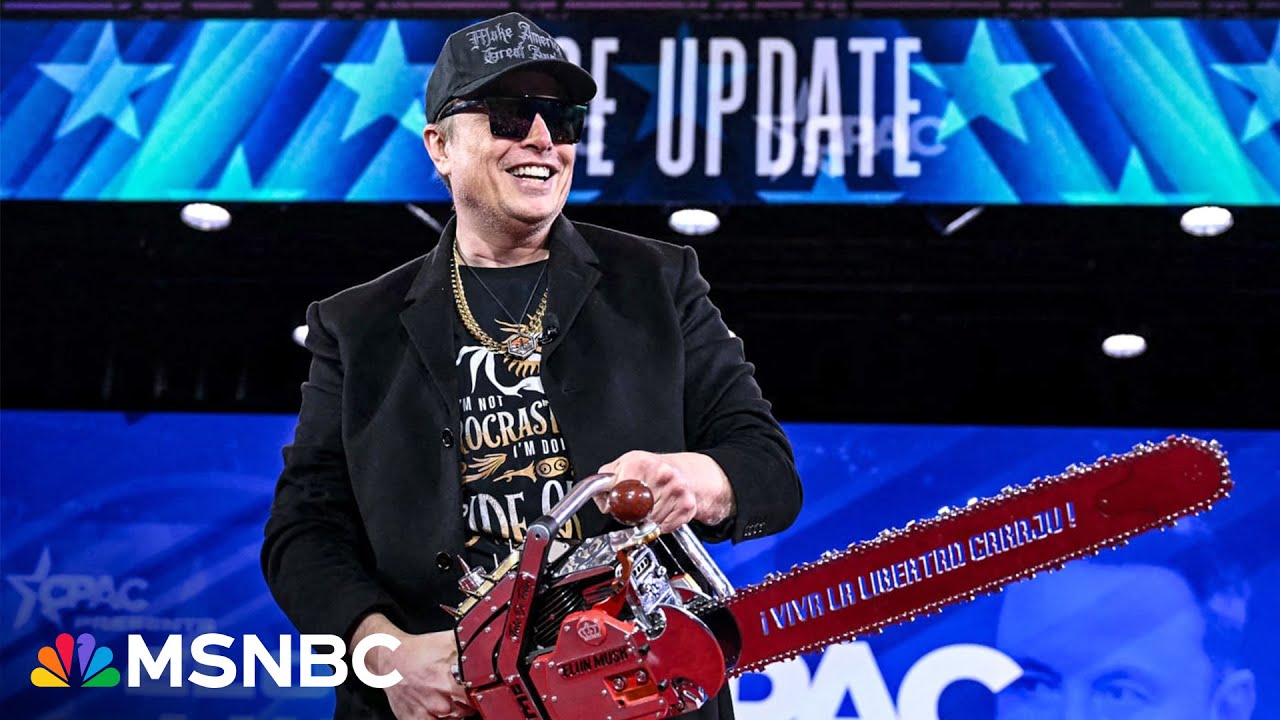 Elon Musk wields chainsaw, familiar talking points at CPAC - YouTube