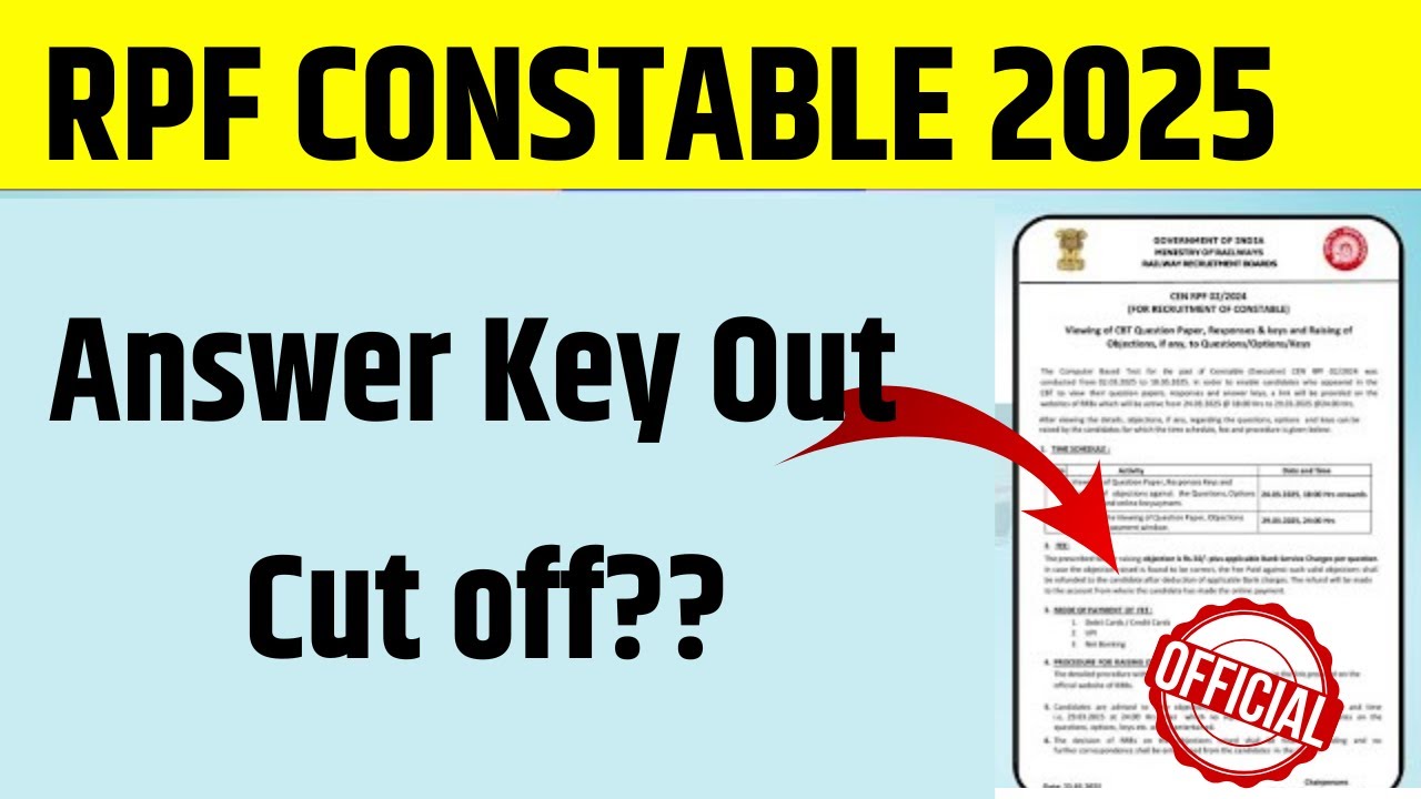 RPF Constable Answer Key Date update | RPF Constable Answer Key, Cut ...