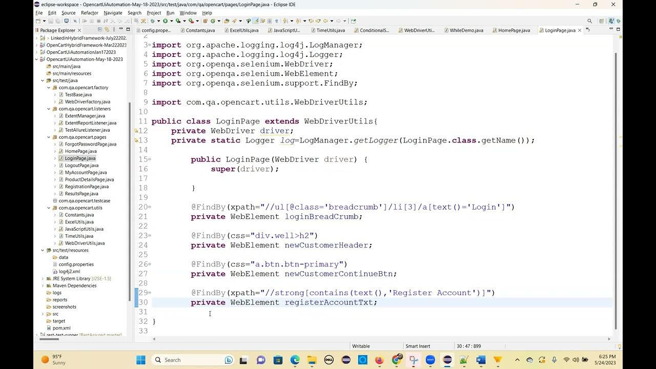 WebDriver HybridFramework LoginPage Design Part1 May 24 2023 - YouTube