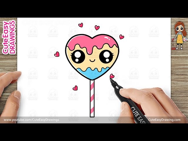 How to Draw a Cute Easy Heart Lollipop for Kids Step by Step - Videos ...