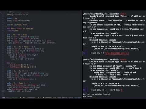 Refactoring a lambda calculus interpreter into a stack machine, in Haskell - YouTube