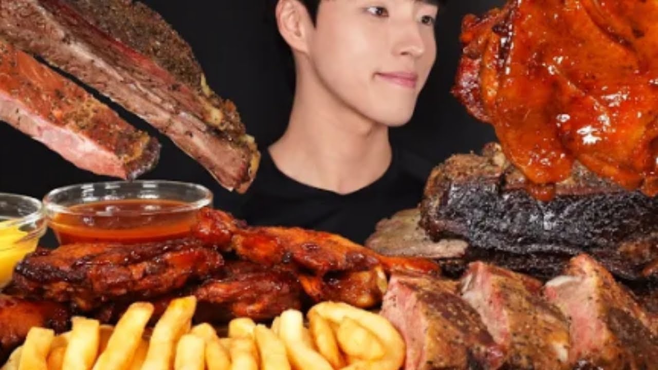 ASMR MUKBANG BBQ CHICKEN & GIANT BBQ RIBS & FRENCH FRIES Mellow Mind ...