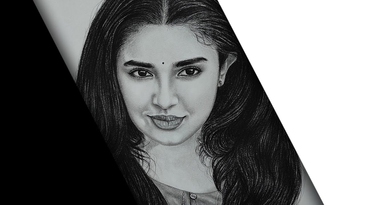 Advaitha [krithi shetty] uppena heroine portrait drawing - YouTube