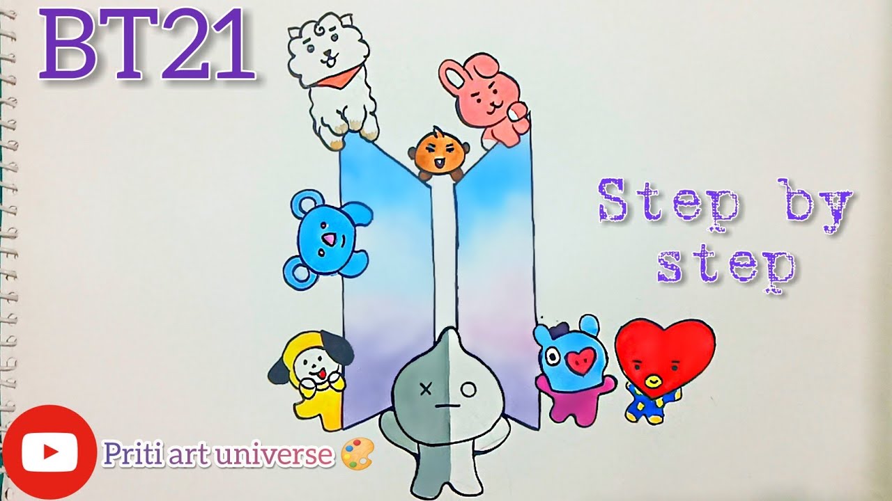 How to draw BT21 Characters Step by Step💜ll Drawing tutorial ll Priti ...