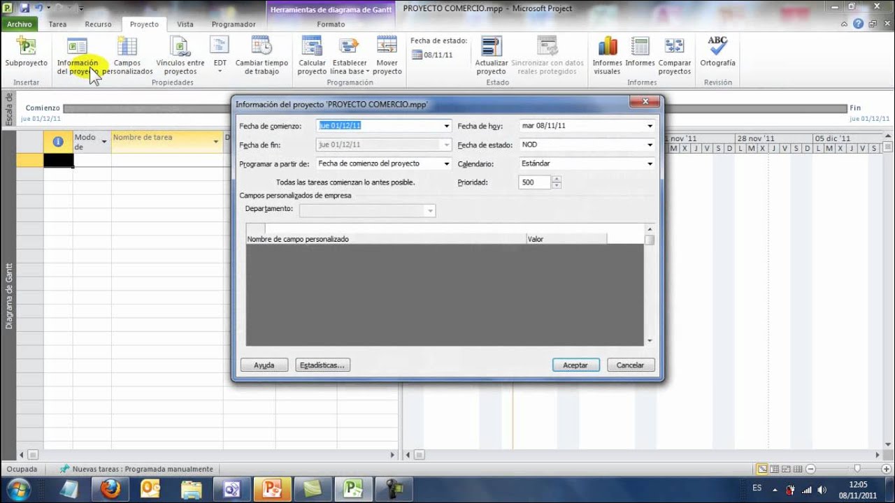 MS Project 2010-2013-2016: DATOS GENERALES DE UN PROYECTO (5). - YouTube