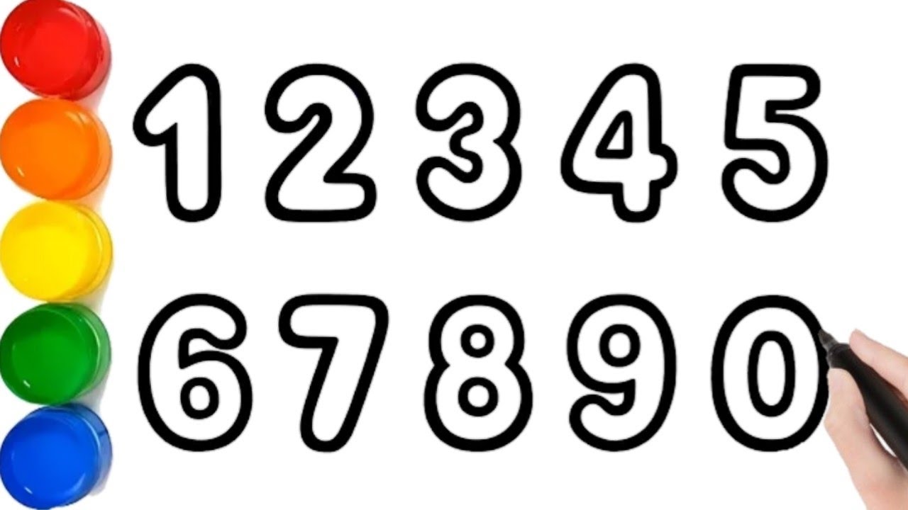 How to draw single digit number | Learn numbers and colors for kids ...