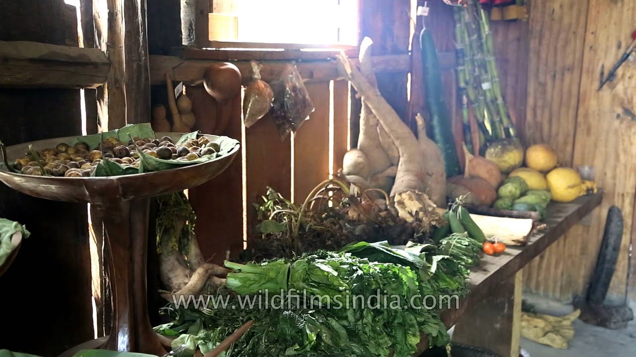 Angami food items displayed at their morung - YouTube