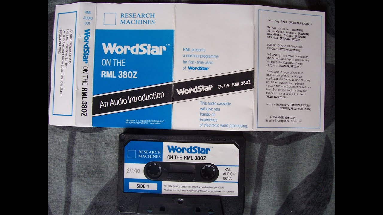 Research Machines 380Z RML380Z WordStar audio cassette 1982 sideA - YouTube