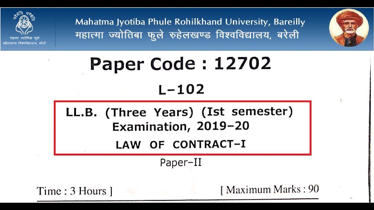 LLB 1st Sem 'Law of Contract-1' 2019-2020 Question Paper | All Previous ...