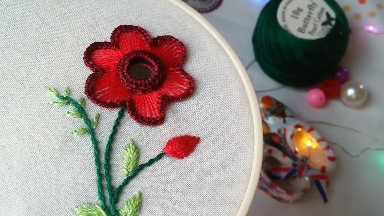 gorgeous red flower embroidery || easy hand embroidery || SALEEQA ...