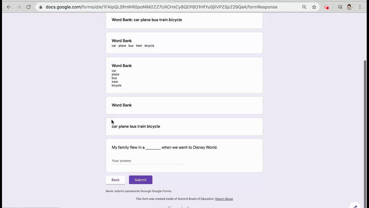 Forms: Adding Word Banks & Fill in the Blank Questions - YouTube