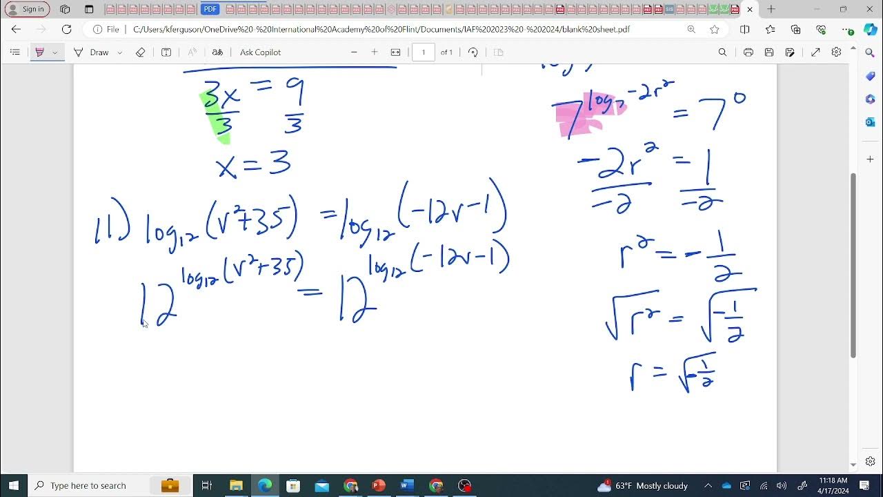 Algebra 2 logarithmic equations worksheet - YouTube