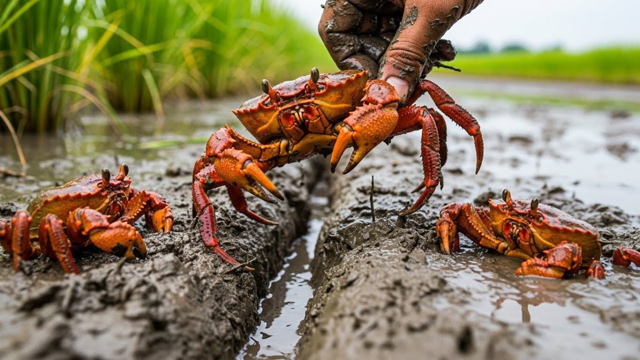 Great Catching Tropical Crab in Dry Season at Rice Field ! - YouTube