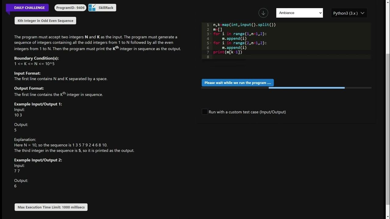 SKILLRACK | DAILY CHALLENGE |16/09/2023| KTH INTEGER IN EVEN ODD SEQUENCE | PROGRAMID 9406 ...