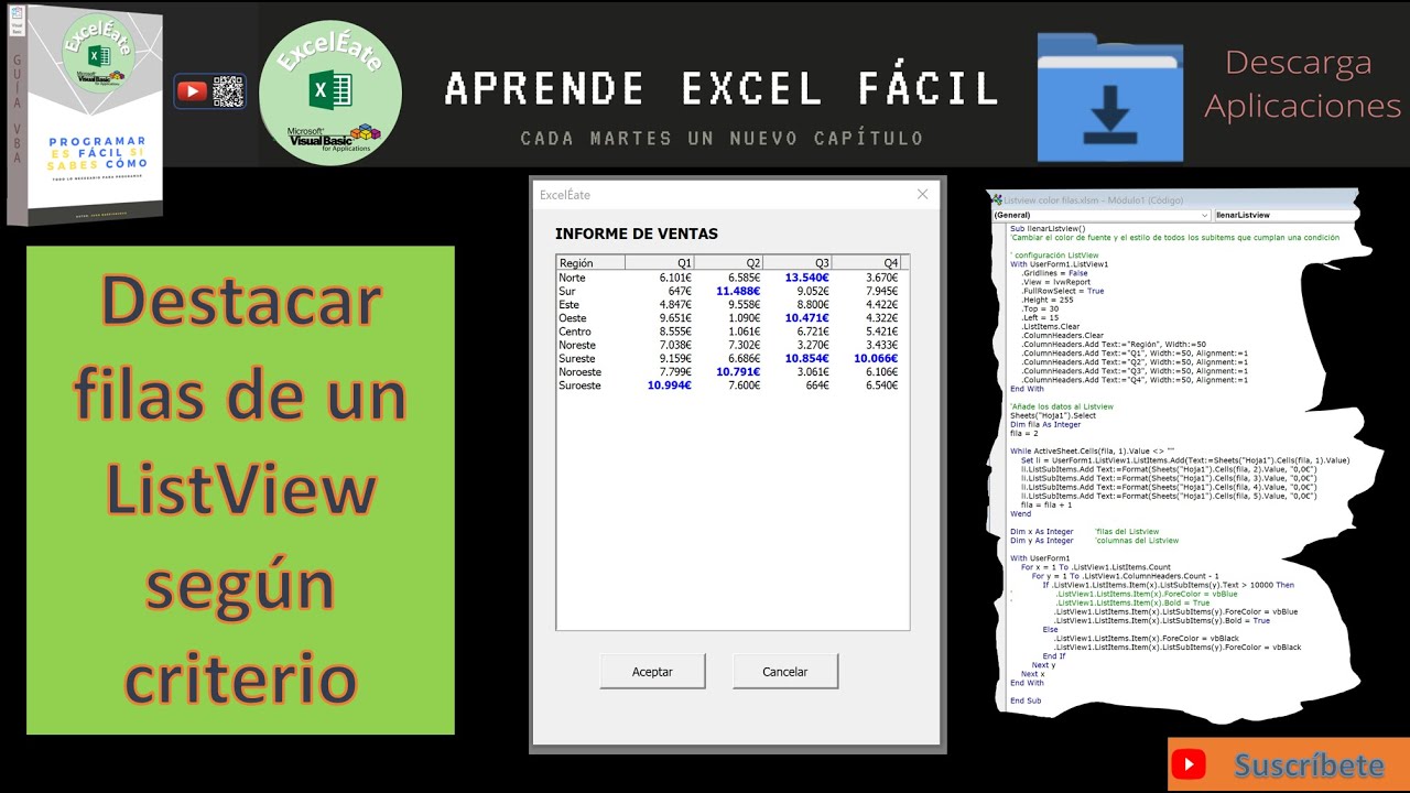 Cambiar Color Filas O Columnas Listview Excel Vba Youtube