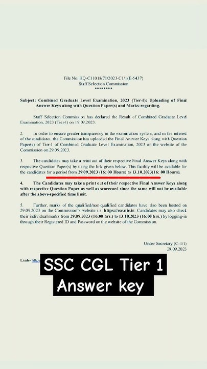 ssc cgl tier 1 final answer key - YouTube