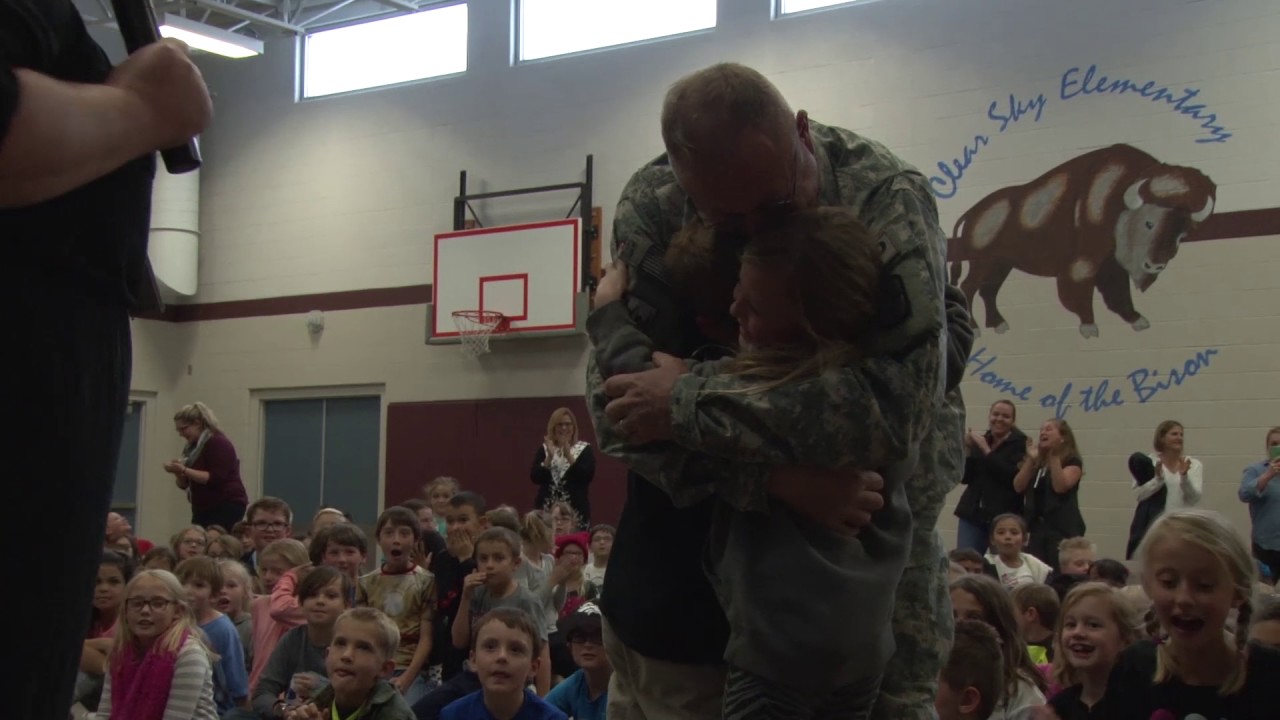 Sergeant surprises his kids at school assembly - YouTube