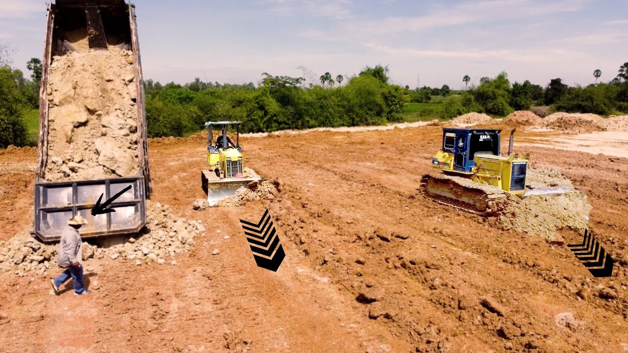 Amazing techniques dozer pushing dirt building new project processing ...
