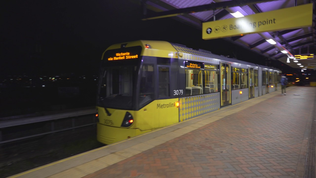 United Kingdom, Manchester, tram night ride from Cornbrook to St. Peter ...