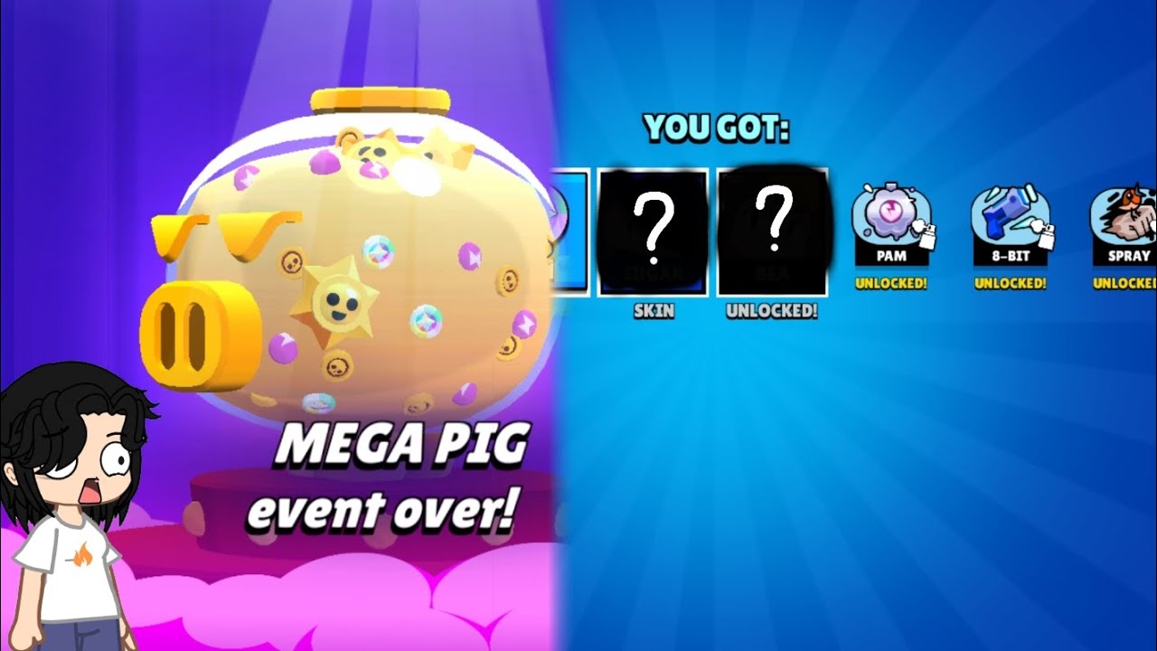 opened mega pig in new account, 𝙿𝚊𝚛𝚝 2. I got 1 brawler and 1 skin ...